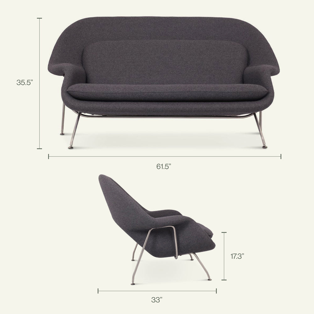 Womb Loveseat Chrome Legs – Mid-Century Custom Sofa