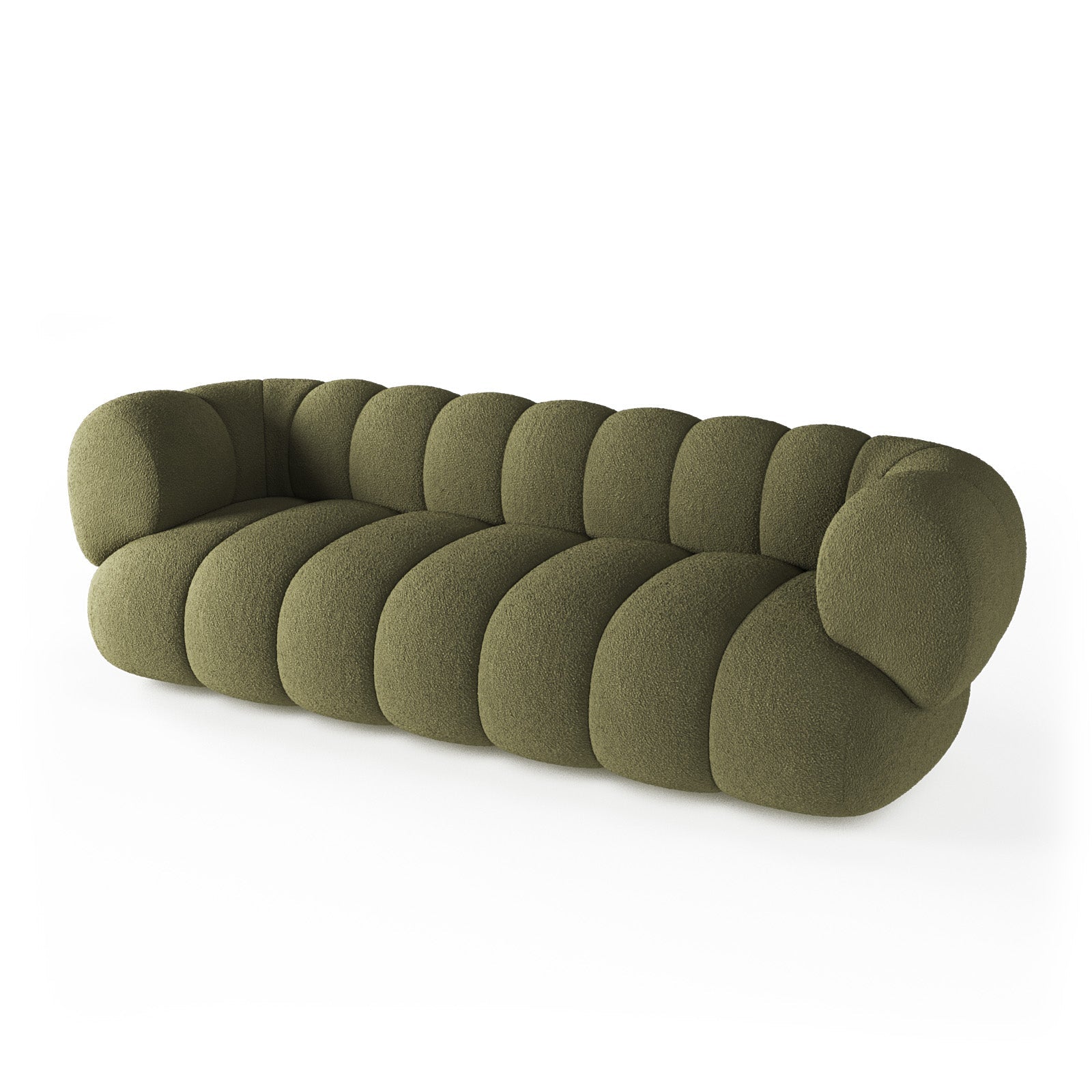 Green Sculptural Channeled Sofa | Modern Bubble Lounge Seating